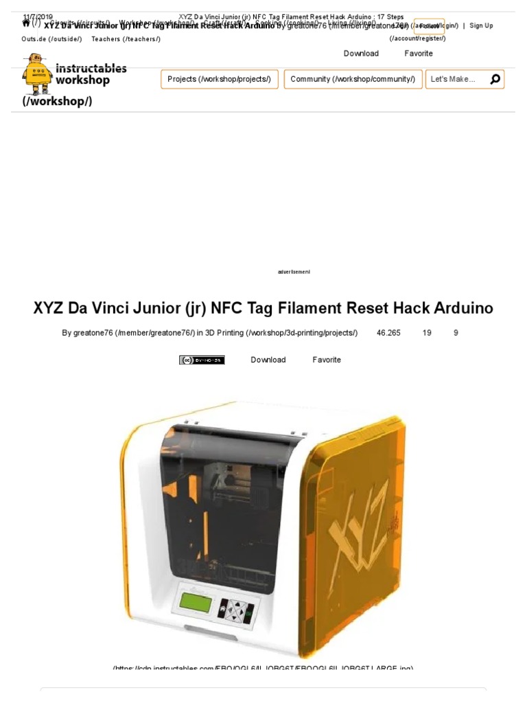 XYZ Da Vinci Junior (JR) NFC Tag Filament Reset Hack Arduino - 17 Steps ...
