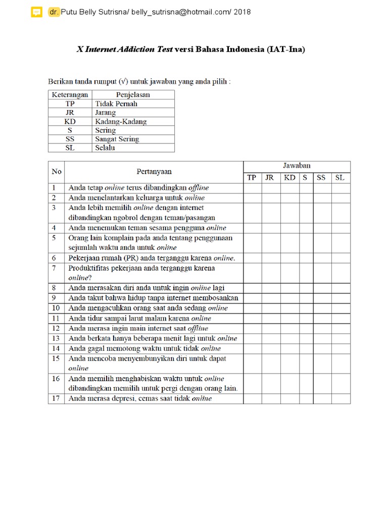 Test Internet Addiction Test Versi Bahasa Indonesia PDF | PDF ...