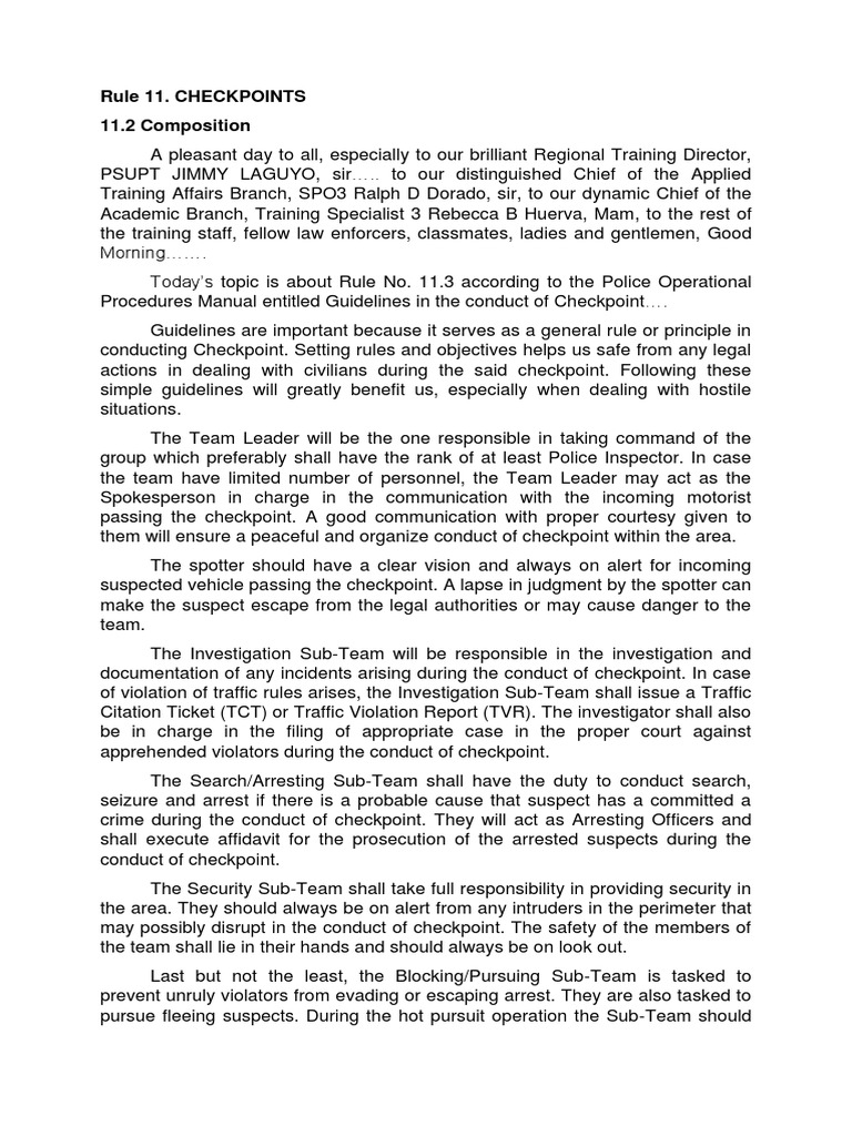 RULE11CHECKPOINTS | PDF | Arrest | Police