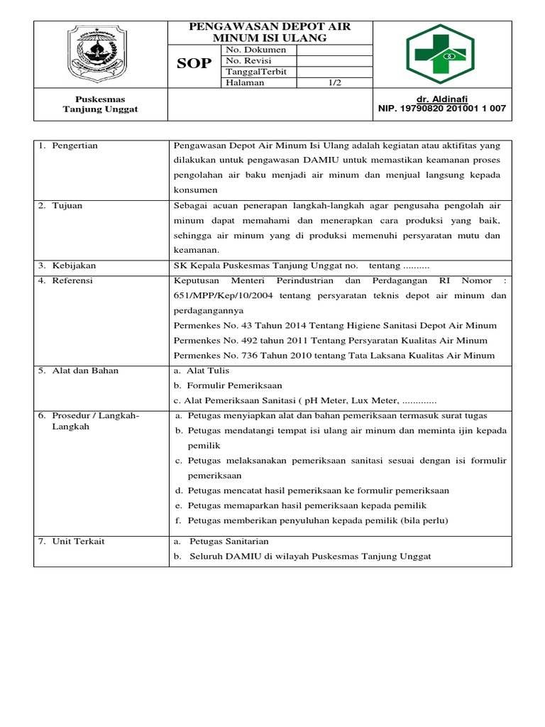 SOP Pengawasan DAMIU | PDF