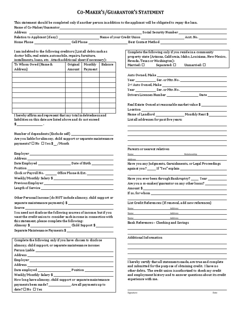 Co Maker Form | PDF | Alimony | Child Support