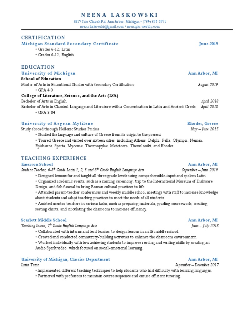 Laskowskineena Resume 17july2019 | PDF | University Of Michigan ...