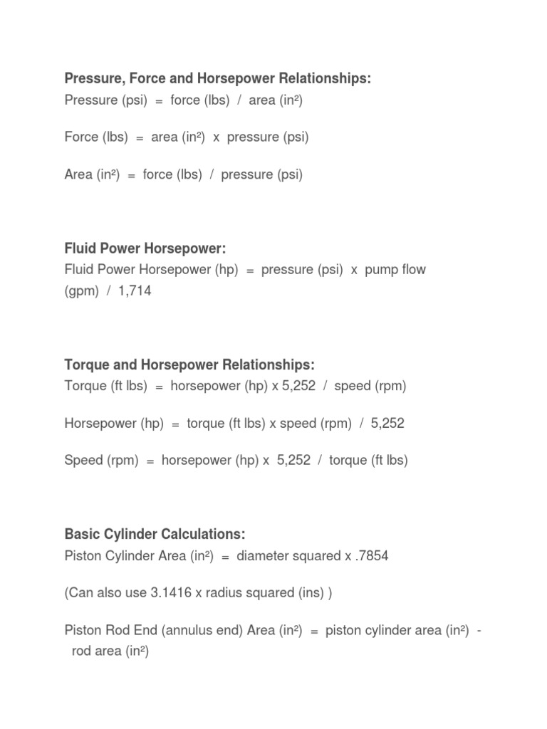 A Comprehensive Guide to Fluid Power Calculations and Relationships for ...