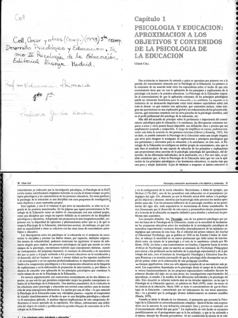 Psicología Educacional Cesar Coll | PDF | Psicología Educacional | Sicología