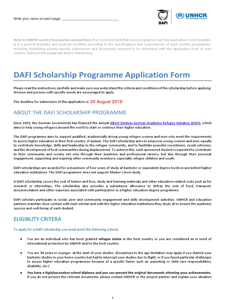 DAFI Scholarship Application Guidelines | PDF | Caregiver | Refugee