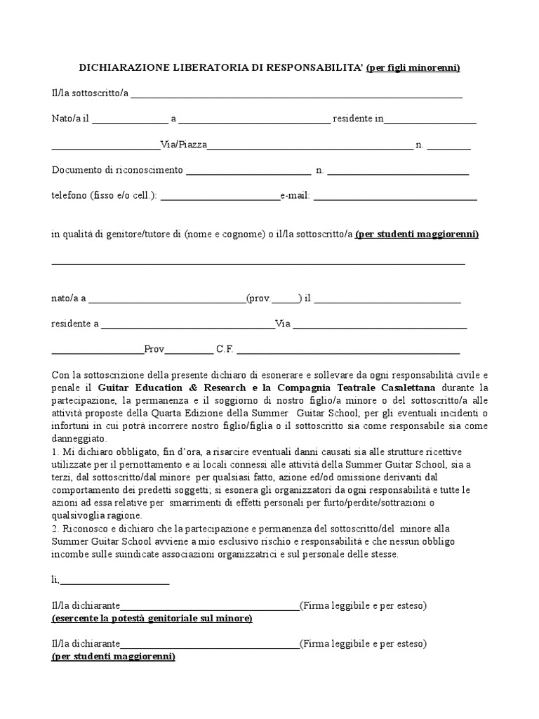 Dichiarazione Liberatoria | PDF