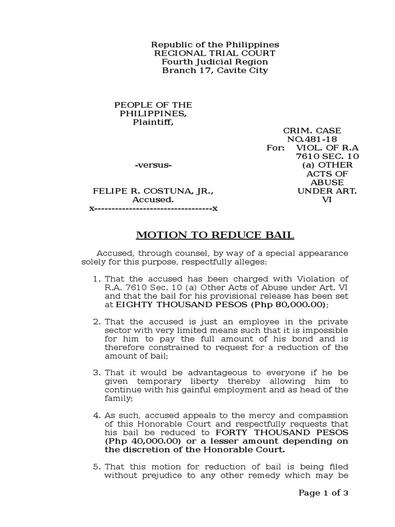 Motion For Continuance | PDF | Bail | Crime & Violence