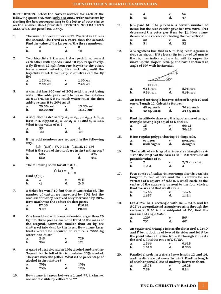 Practice Problems CE BOARD | PDF | Buoyancy | Triangle