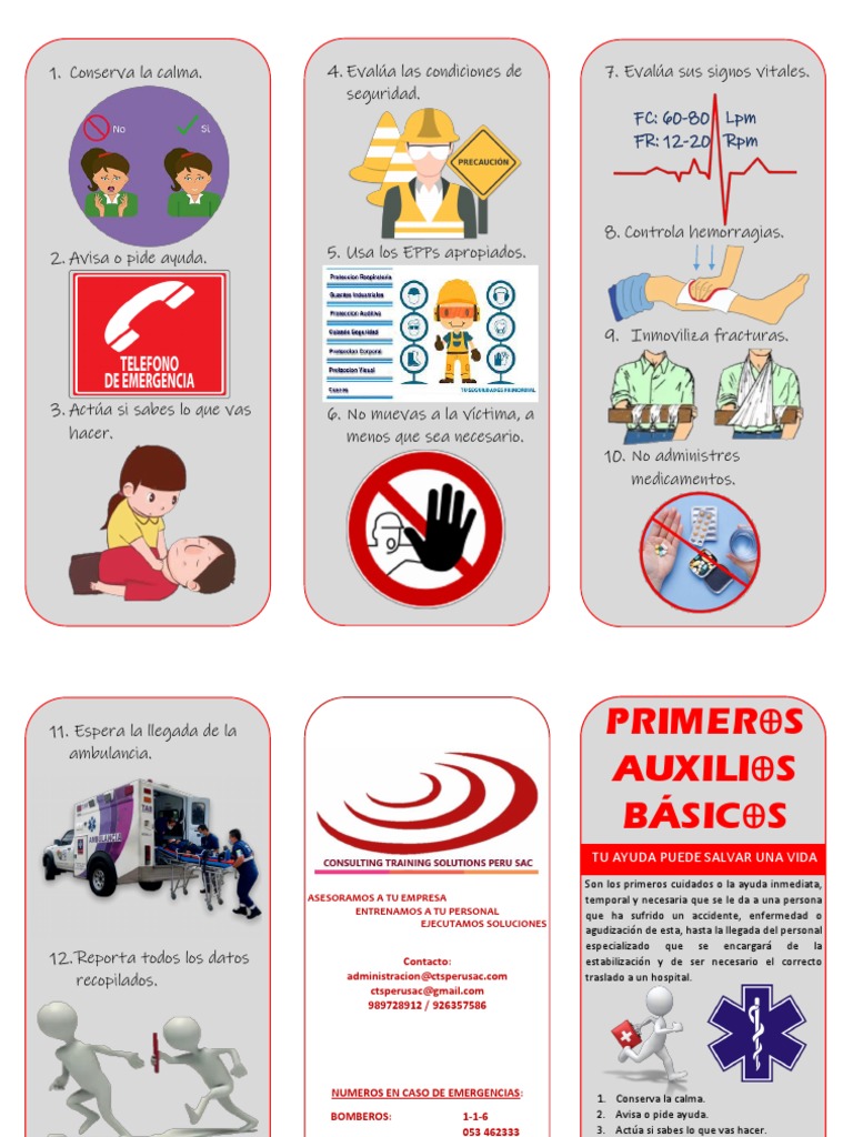 Triptico de Primeros Auxilios | PDF | Bienestar | Medicina