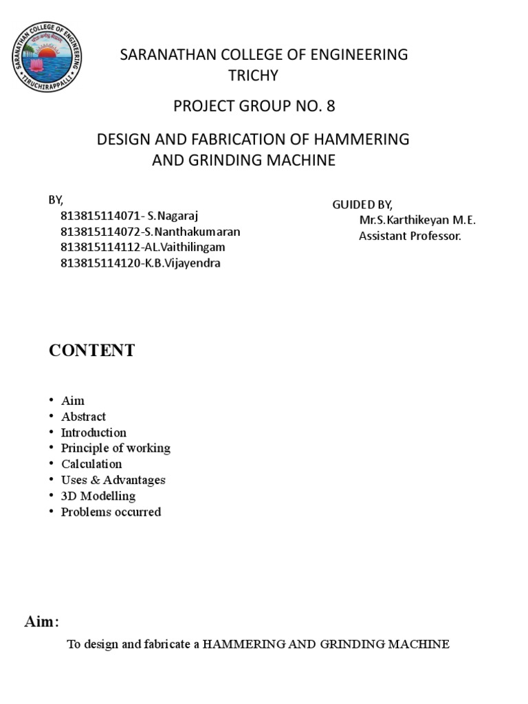 Design and Fabrication of Hammering and Grinding Machine-1 | PDF ...