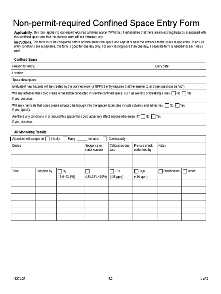 Non-Permit-Required Confined Space Entry Form | PDF | Chemistry | Nature