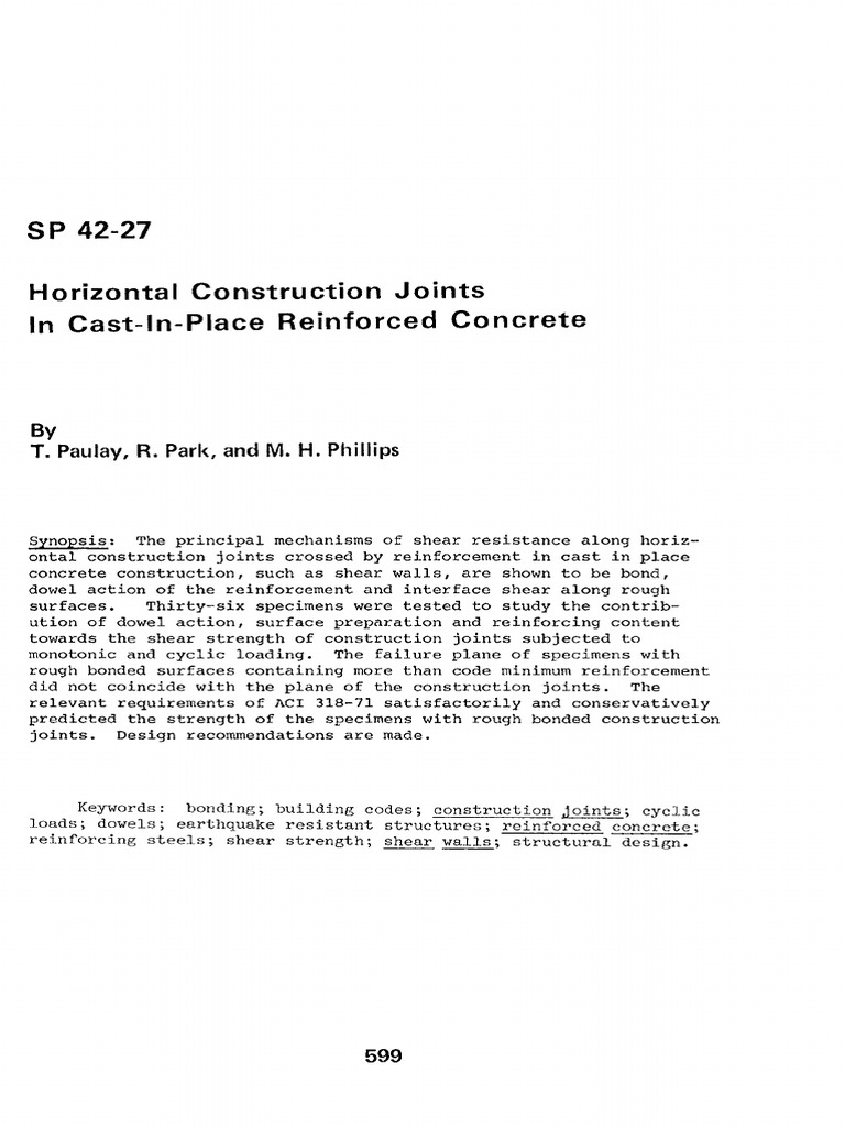 Horizontal Construction Joints in Concrete | PDF | Strength Of ...