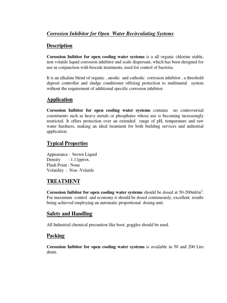 Corrosion Inhibitor For Open Cooling Water Tower Pdf