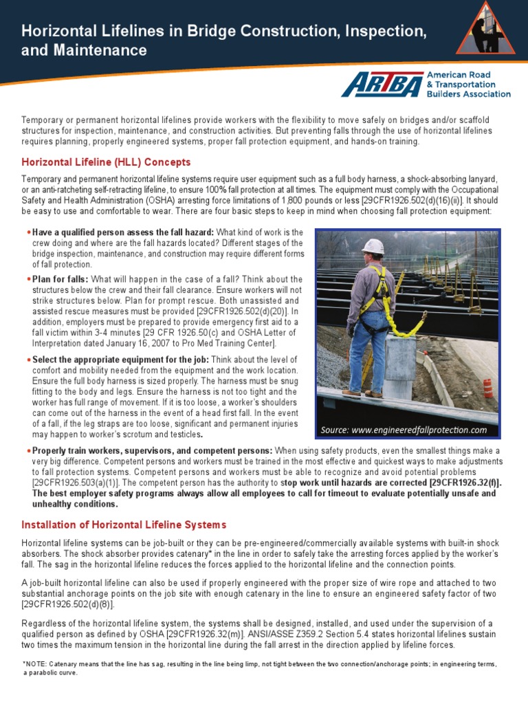 ARTBA Fall Fact Sheet Horizontal Lifelines | PDF | Safety