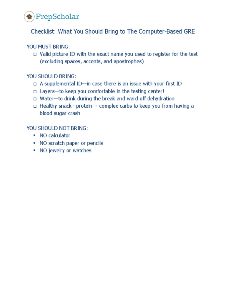 Checklist For ETS GRE | PDF