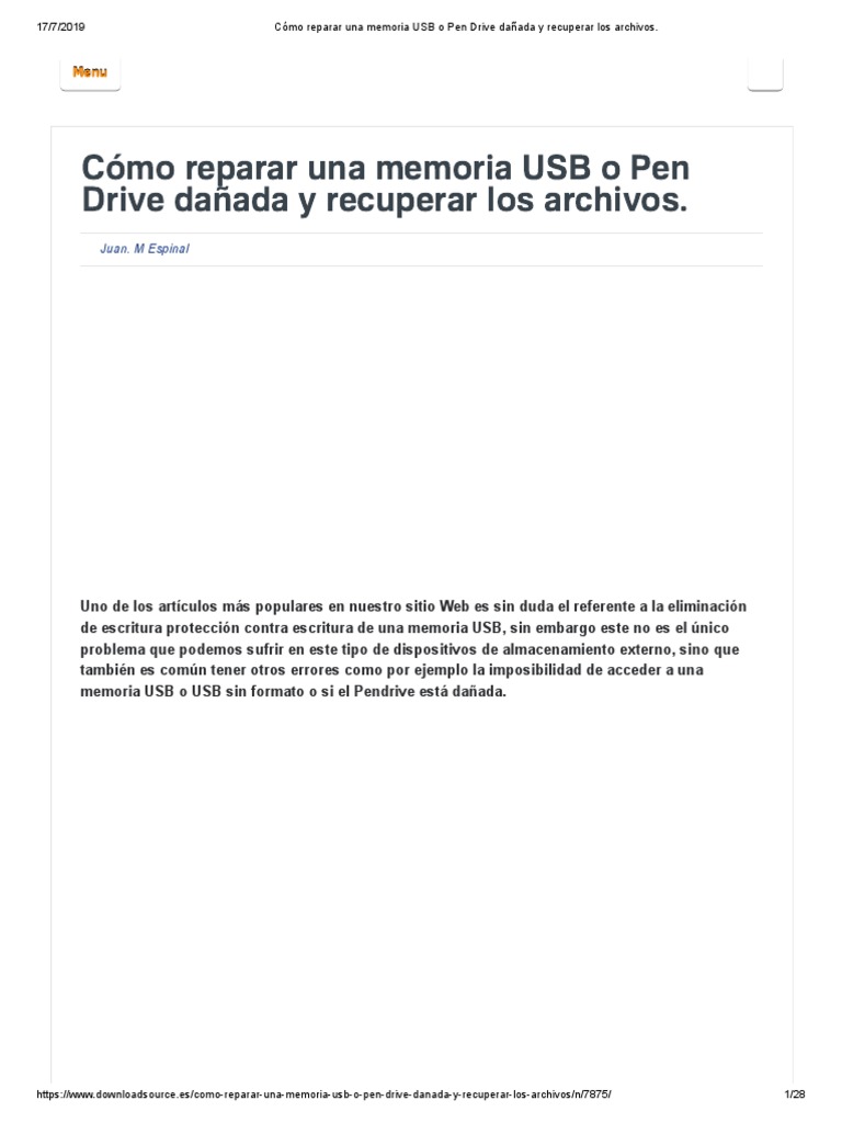 Cómo Reparar Una Memoria USB o Pen Drive Dañada y Recuperar Los ...