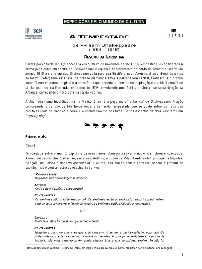 William Shakespeare - A Tempestade - Resumo | PDF | A Tempestade ...