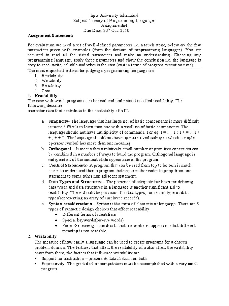 Language Evaluation Criteria | Download Free PDF | Computer Programming | Programming Language