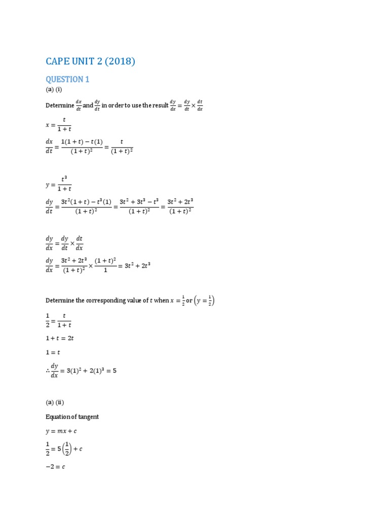 CAPE Unit 2 Mathematics Solutions | PDF | Trigonometric Functions | Algebra
