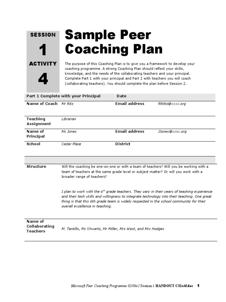 Sample Peer Coaching Plan | PDF | Goal | Teachers