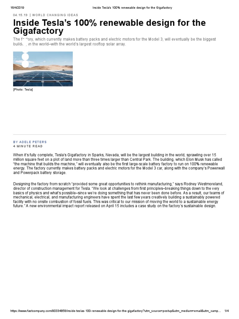 Inside Tesla's 100% Renewable Design For The Gigafactory - Adele Peters ...