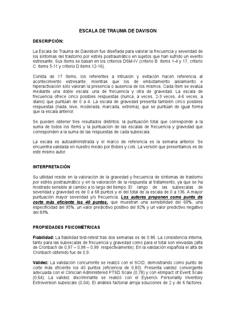 Instrucciones Escala Davidson | Trauma psicólogico | Neurociencia