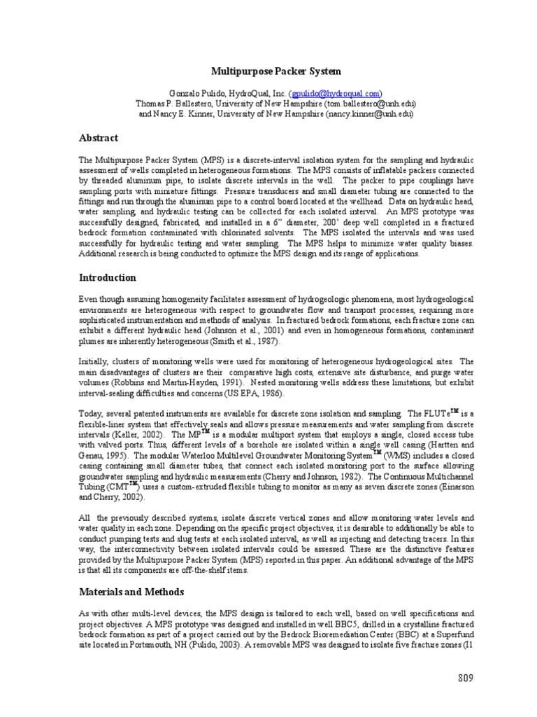 Multipurpose Packer System Overview | PDF | Hydrogeology | Pipe (Fluid ...
