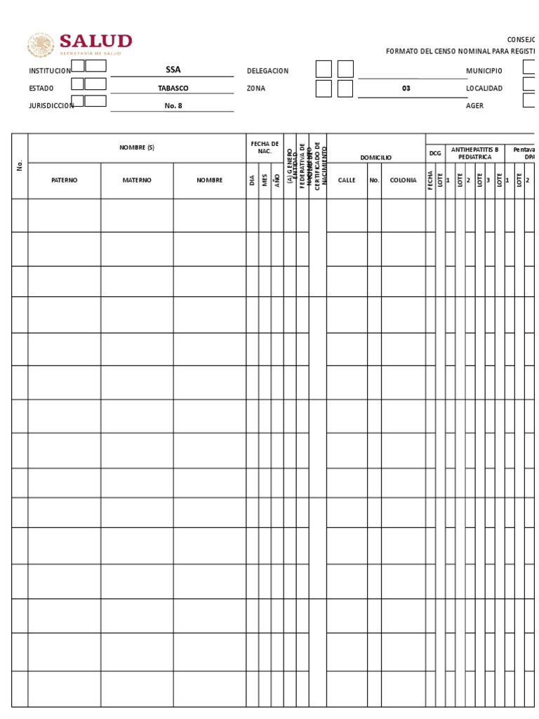 Formato de Censo Nominal de Vacunación | PDF | Salud y bienestar | Medicina
