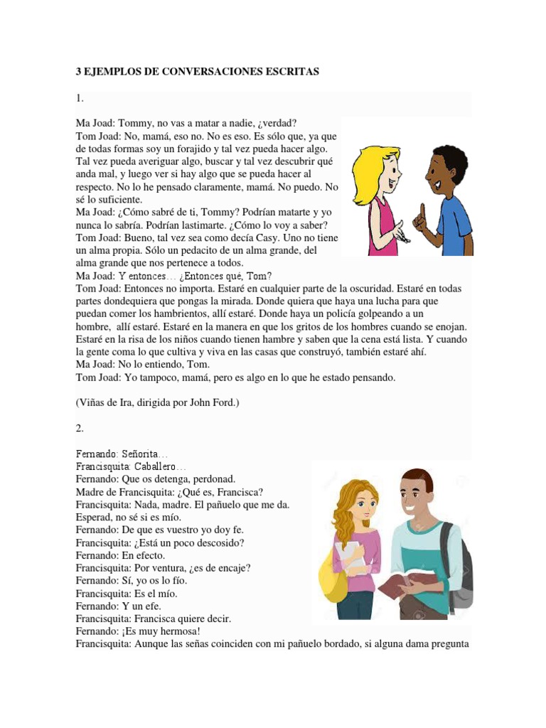 3 Ejemplos De Conversaciones Escritas Pdf