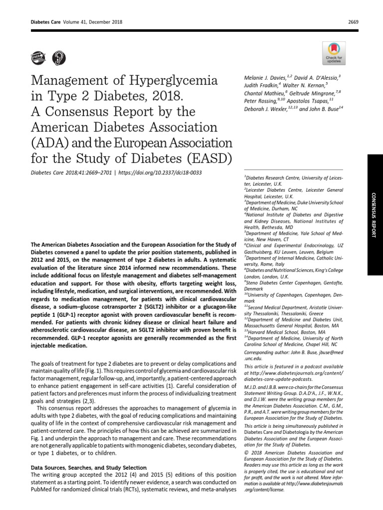 Management DM by ADA and EASD | PDF | Diabetes Mellitus Type 2 ...