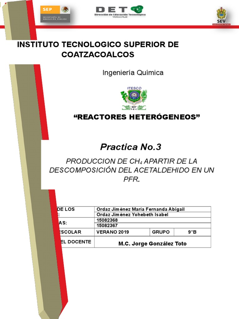 Practica 3. Reactores Heterogeneos | PDF | Catálisis | Reactor Quimico