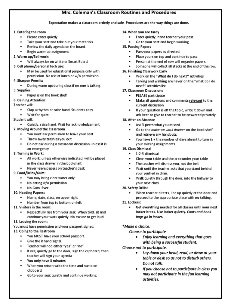 Classroom Procedures 2019-20 | PDF | Classroom | Teachers