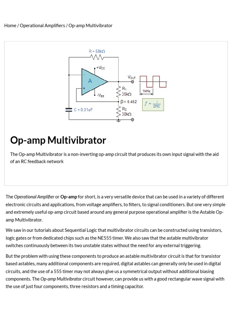 Multivibrator | PDF | Operational Amplifier | Electrical Circuits