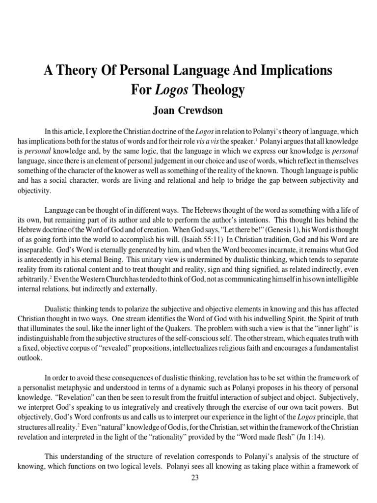 A Theory of Personal Language and Implications For Logos Theology | PDF ...