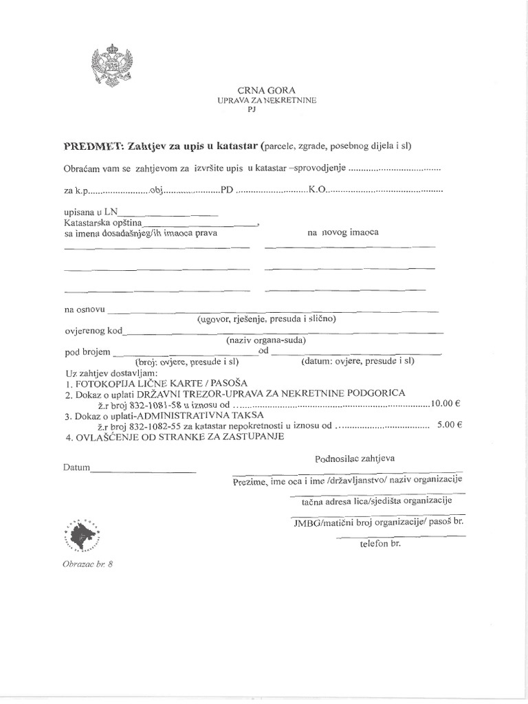 Zahtjev Za Upis U Katastar | PDF