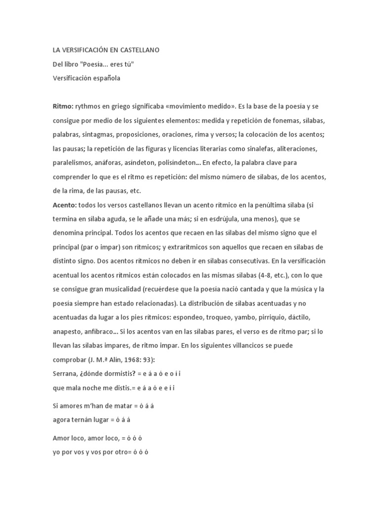 La Versificacion | PDF | Metro (poesía) | Rima