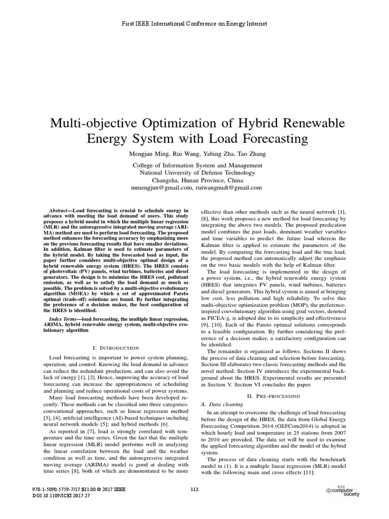 Multi-Objective Optimization of Hybrid Renewable Energy System With Load Forecasting | PDF ...