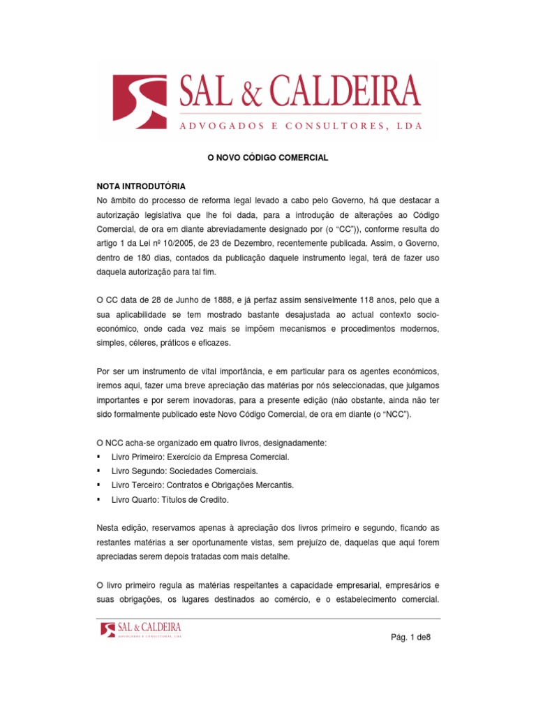 O Novo Codigo Comercial | PDF | Estatuto | Lei das Obrigações