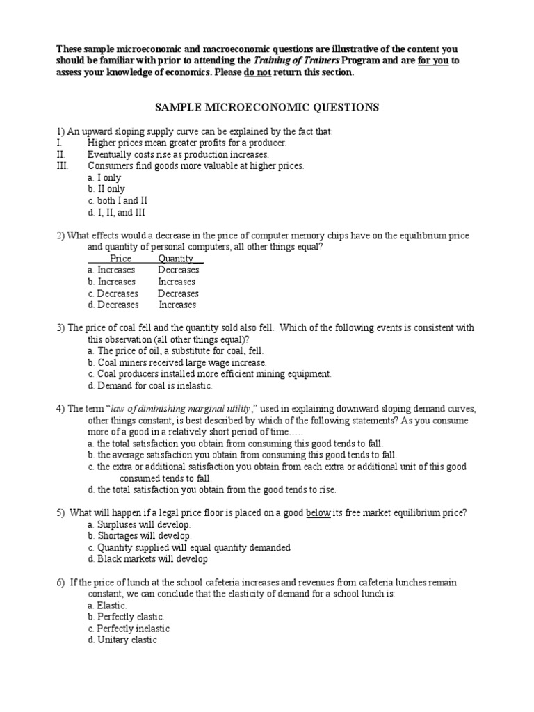 Sample Micro-Macro Questions English | PDF | Labour Economics ...