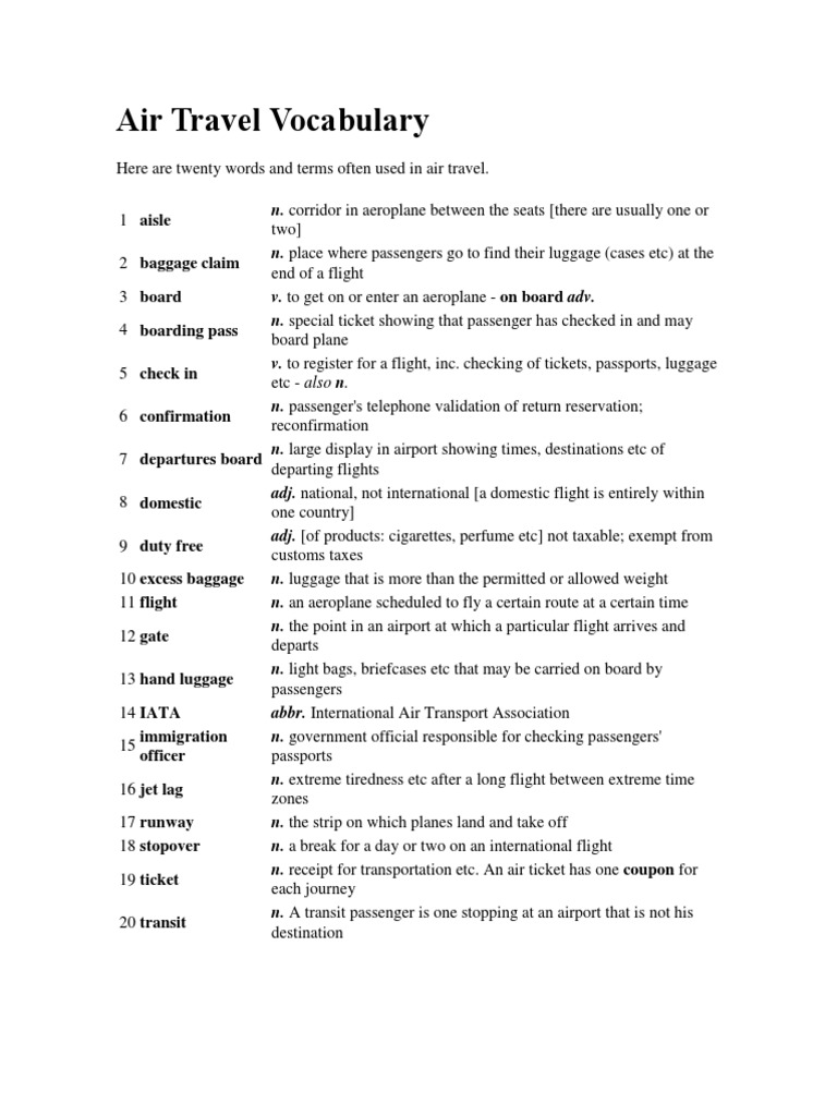Air Travel Vocabulary | PDF | Baggage | Airport