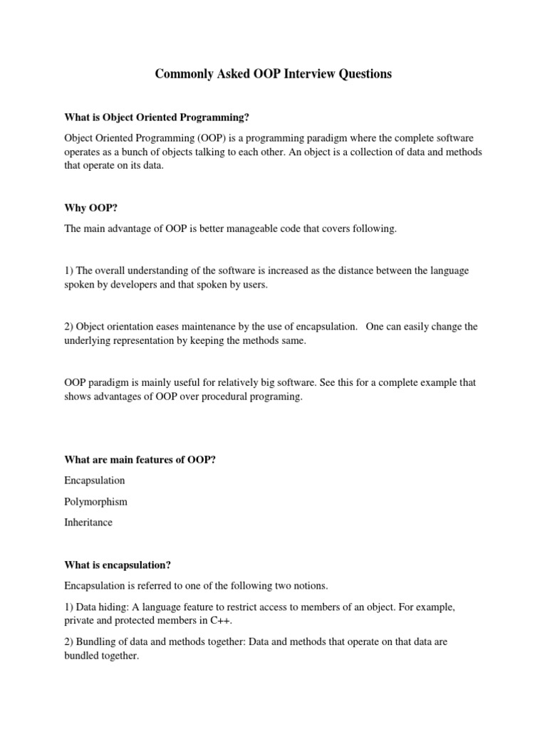 A Comprehensive Guide to Commonly Asked Object-Oriented Programming Interview Questions | PDF ...