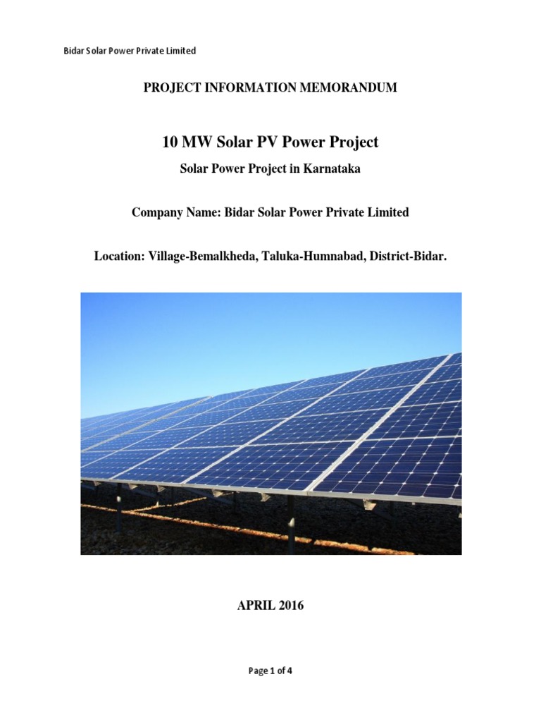 Bidar 10 MW Solar Project Overview | PDF | Solar Panel | Solar Power