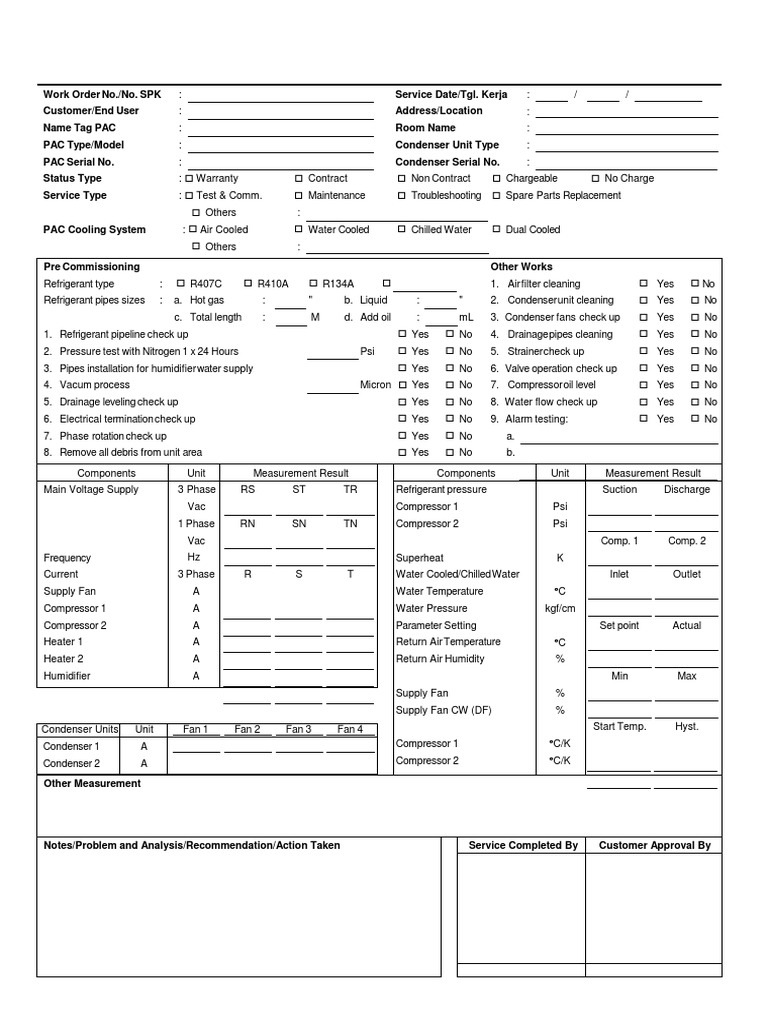 Service Report Form PAC | Download Free PDF | Hvac | Home Appliance