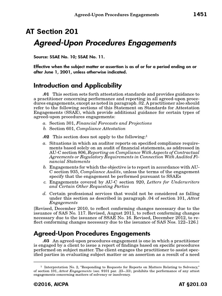 Agreed-Upon Procedures Engagements: AT Section 201 | Download Free PDF ...