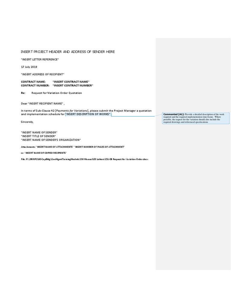 CSL-08 Request For Variation Order | PDF