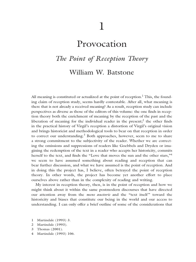 Provocation: The Point of Reception Theory | PDF | Metaphor | Philosophical Movements
