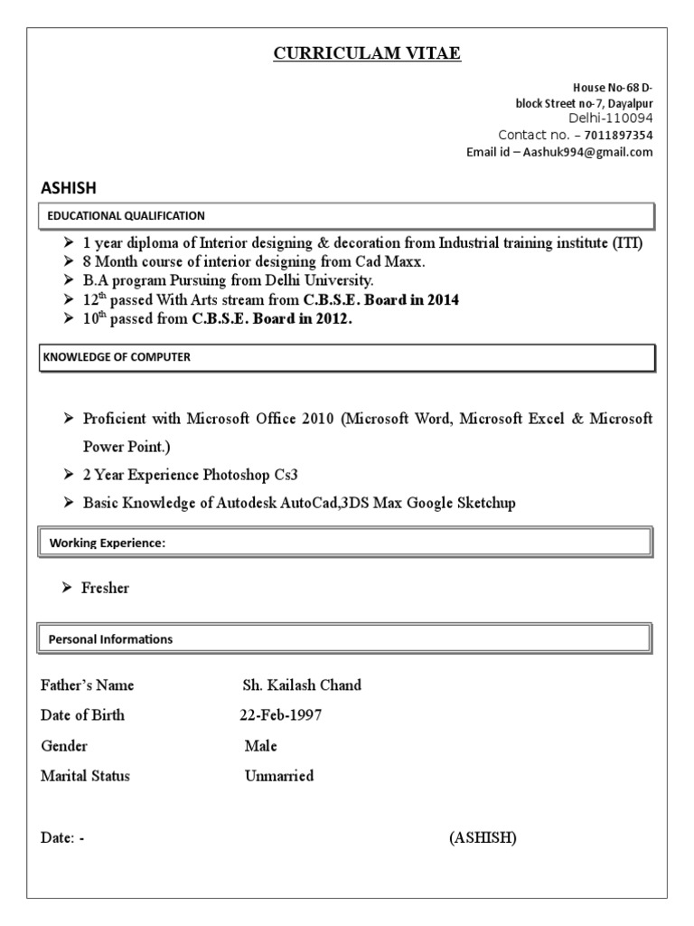 CV for Interior Designer Aashish | PDF