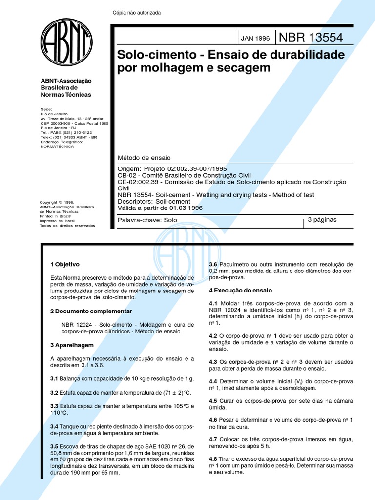 NBR 13554,1996 PDF | PDF | Umidade | Massa
