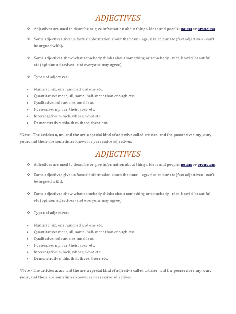 Adjectives Notes | PDF | Adjective | Linguistic Morphology
