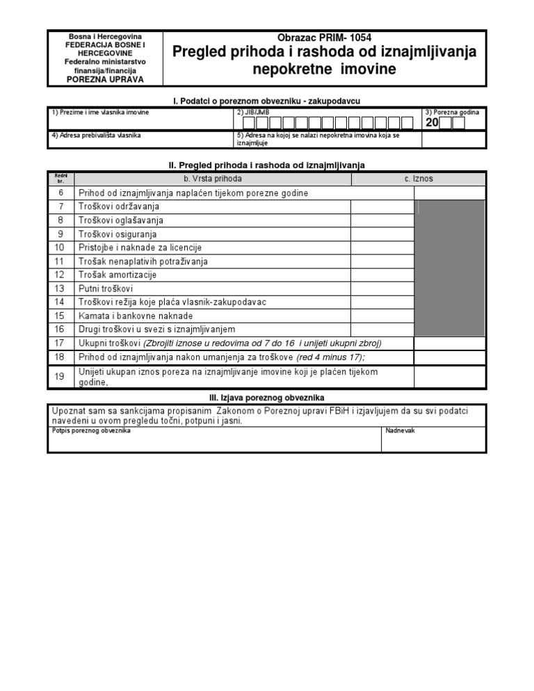 Obrazac PRIM-1054 HR | PDF